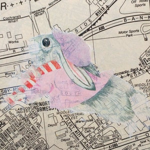 Image Transfer Rabbit on Street Map, Mixed Media, White Rabbit, Alice ...