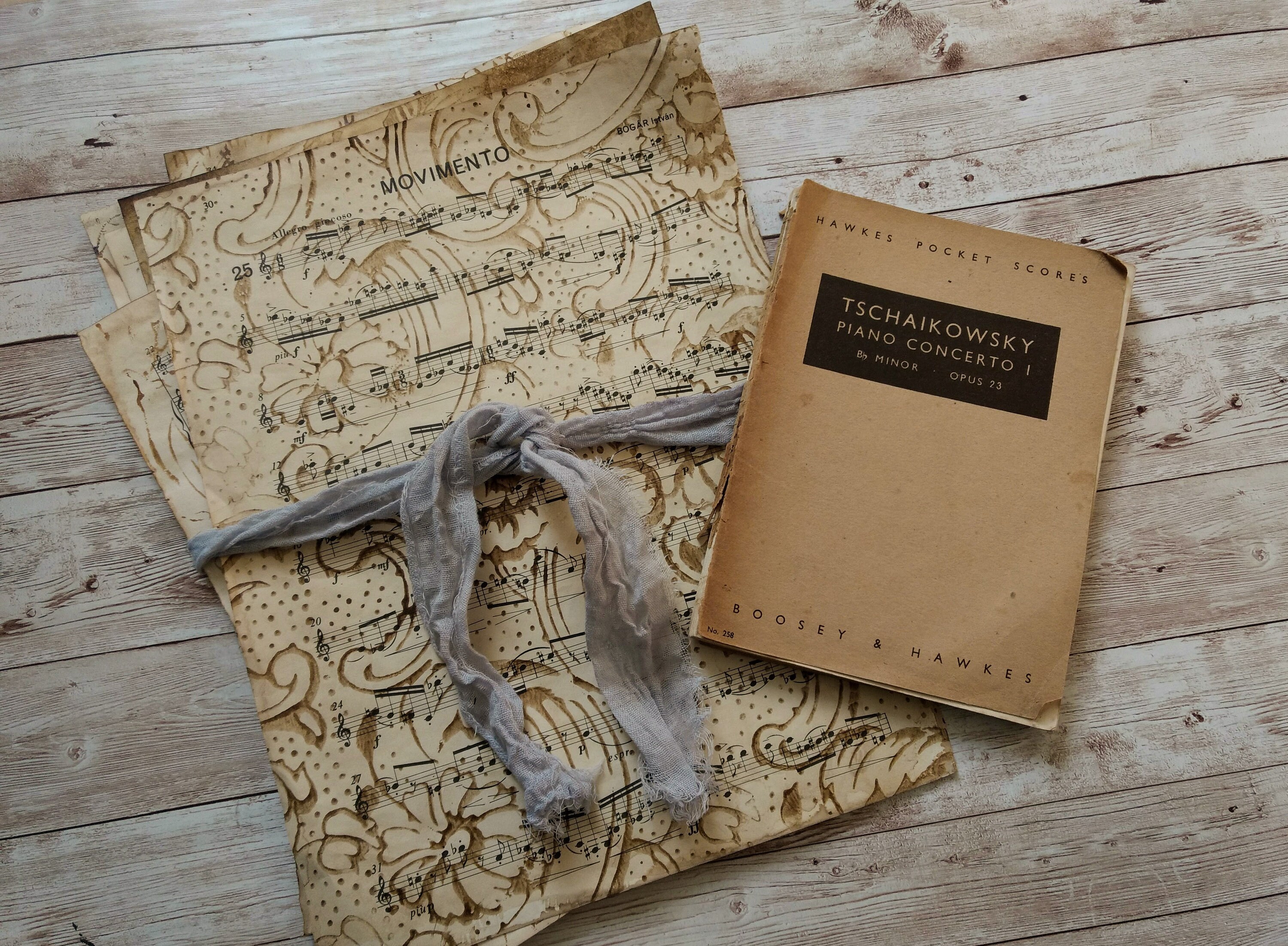 Coffee Stained Sheet Music, Mixed Pattern Imprints, Scrapbook, Junk ...