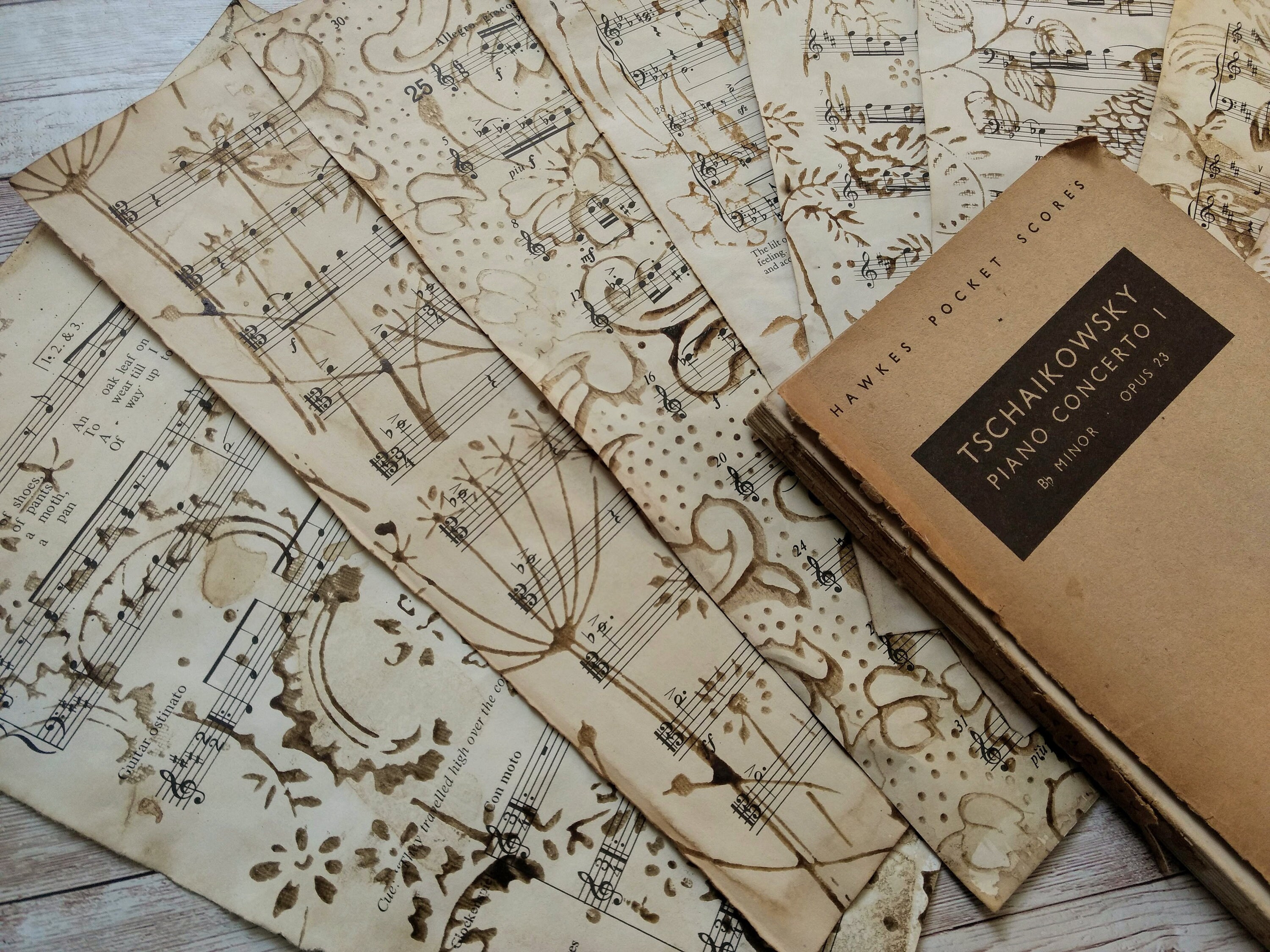 Coffee Stained Sheet Music Mixed Pattern Imprints Scrapbook | Etsy