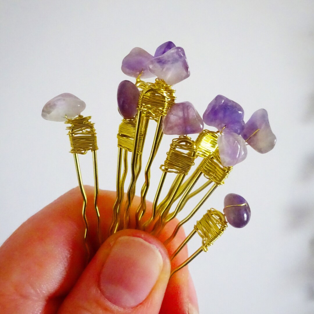 Birthstone Amethyst Hair Pins Crystal for Aquarius Birthstone Jewellery ...
