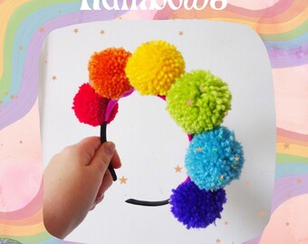 Pride Festival Rainbow Pompom Headdress Headband Crown | Etsy