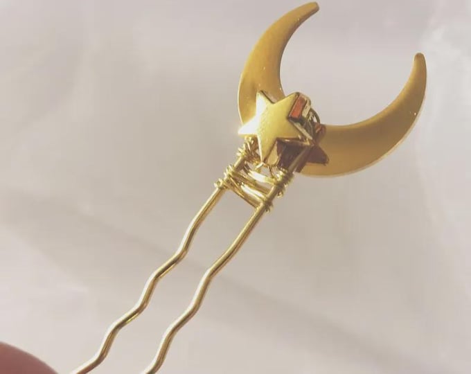 Crescent Moon Pin Hair for Celestial Weddings - Star and Moon Hair Clip ...