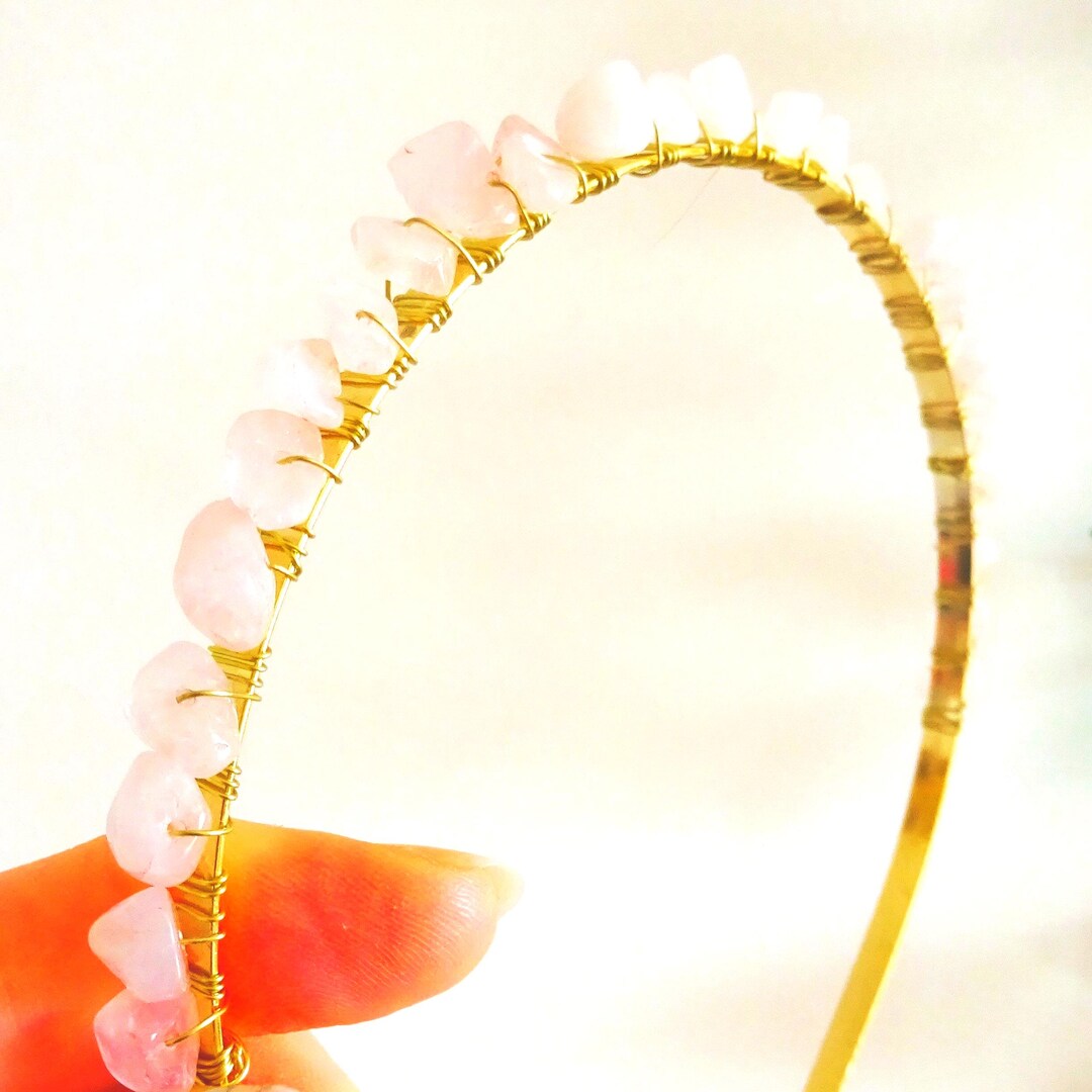 Crystal Head Piece Rose Quartz Headband - Crystal Healing Gemstone Hair ...