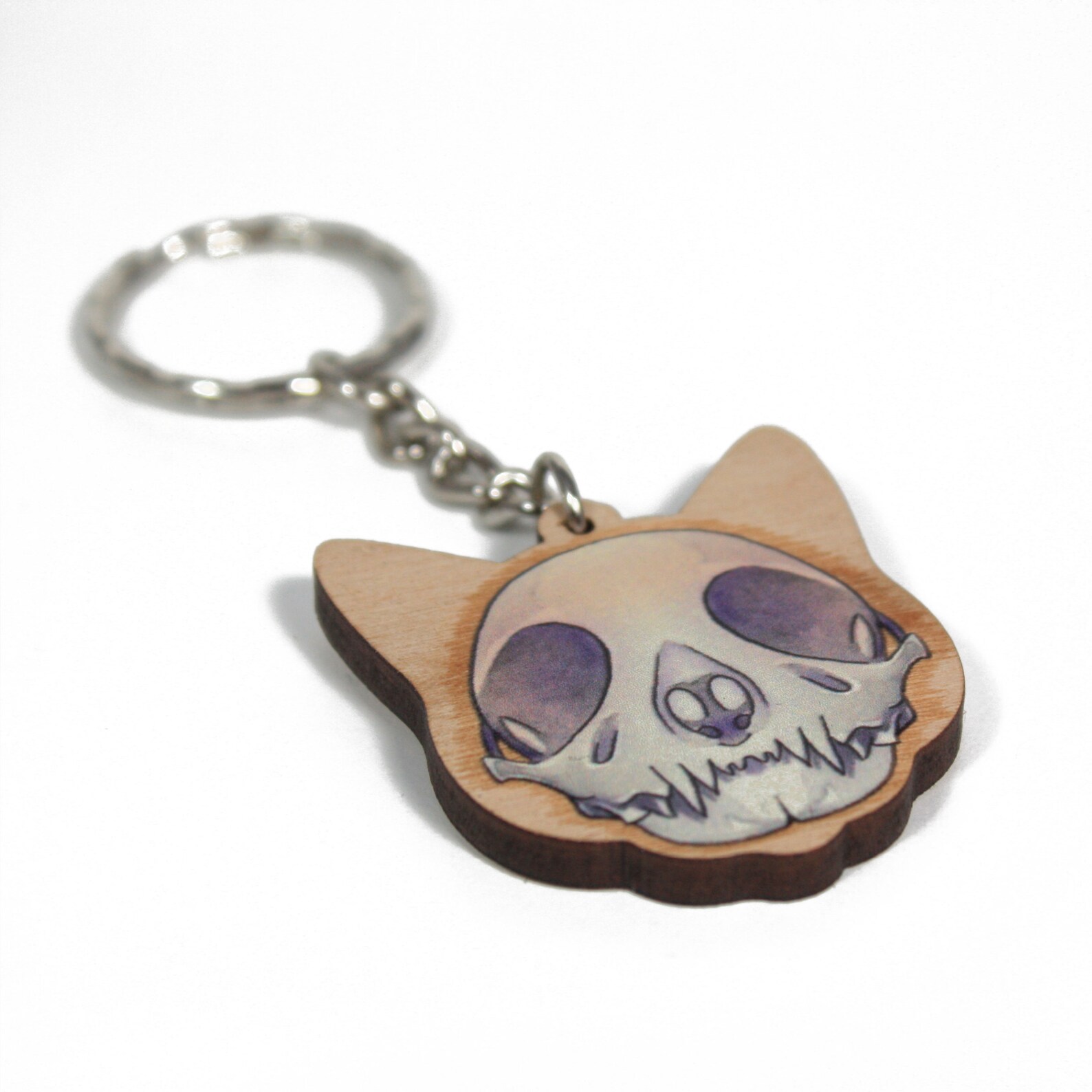 Cat Skull Keychain/chain acrylic or Wood | Etsy