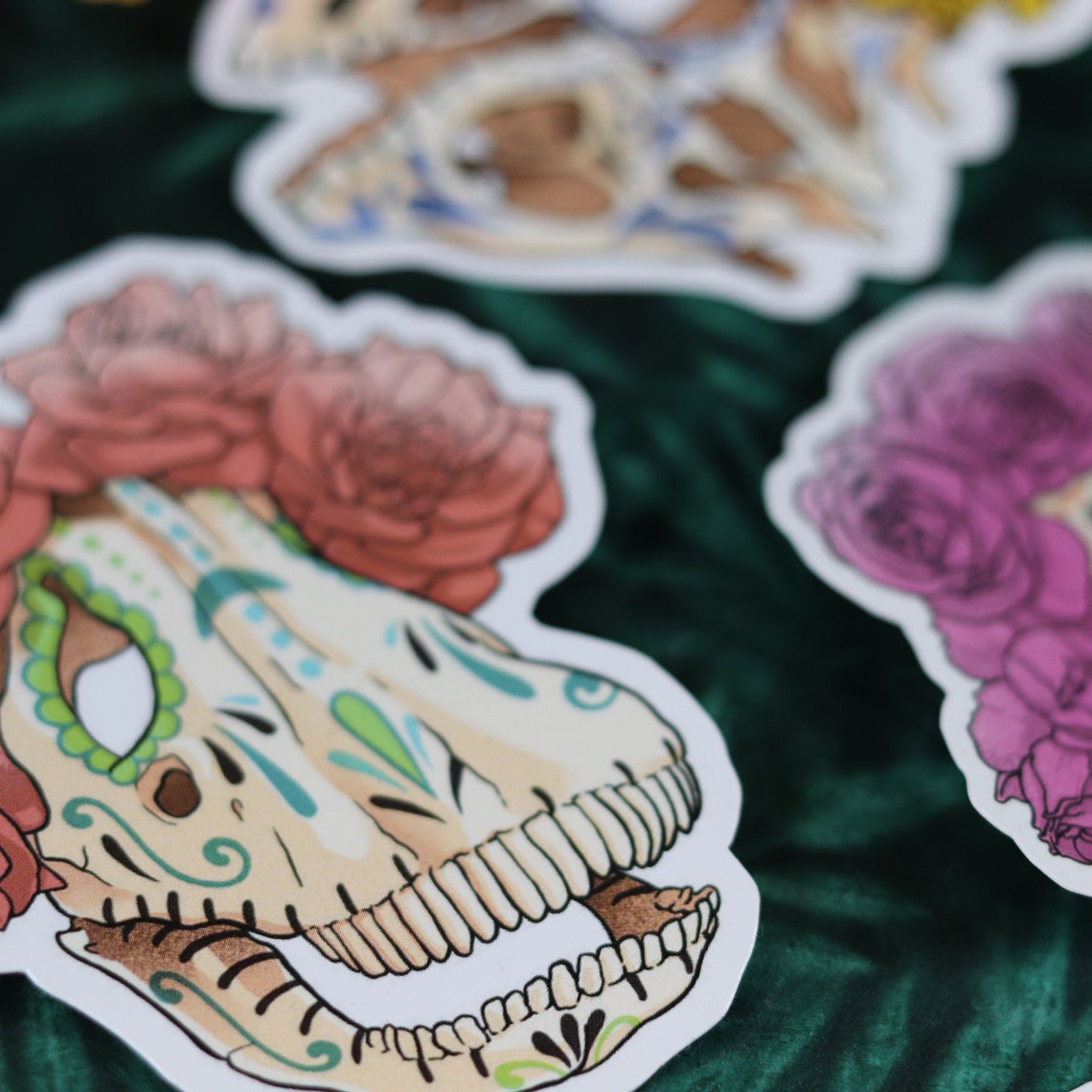 Díno De Los Muertos Skull Vinyl Sticker - Etsy