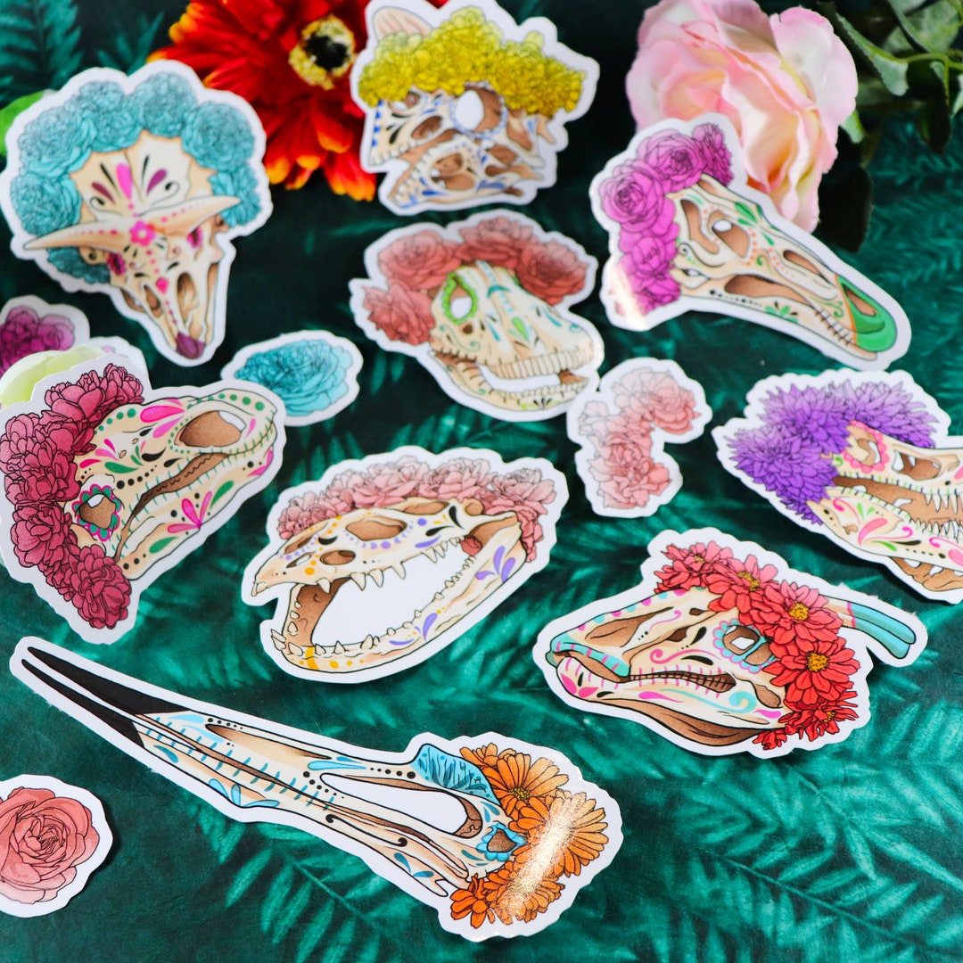 Díno De Los Muertos Skull - Vinyl Sticker - Etsy