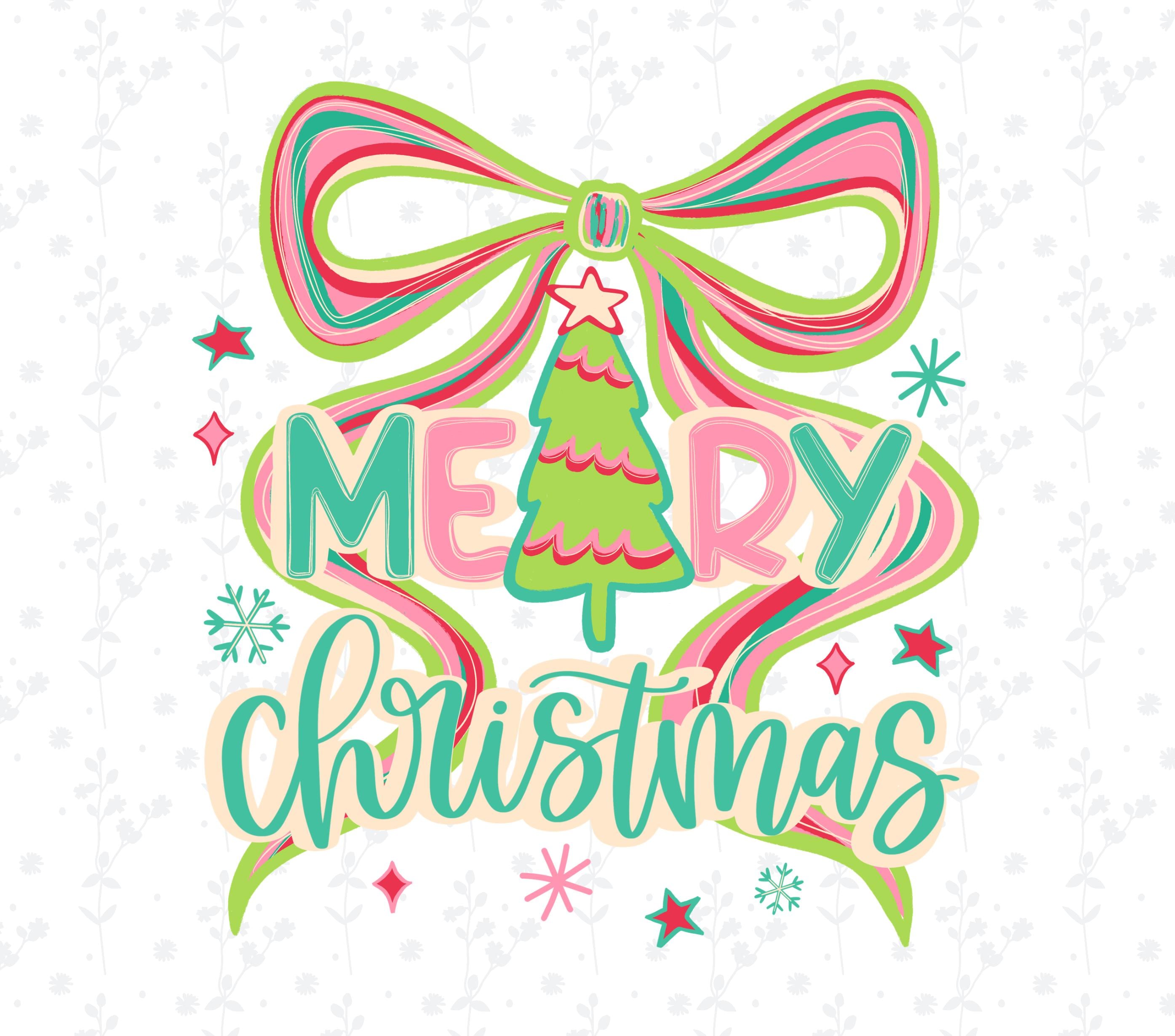 Preppy Merry Christmas PNG ~ Christmas Doodle ~ Coquette Bow PNG ~ Cute ...
