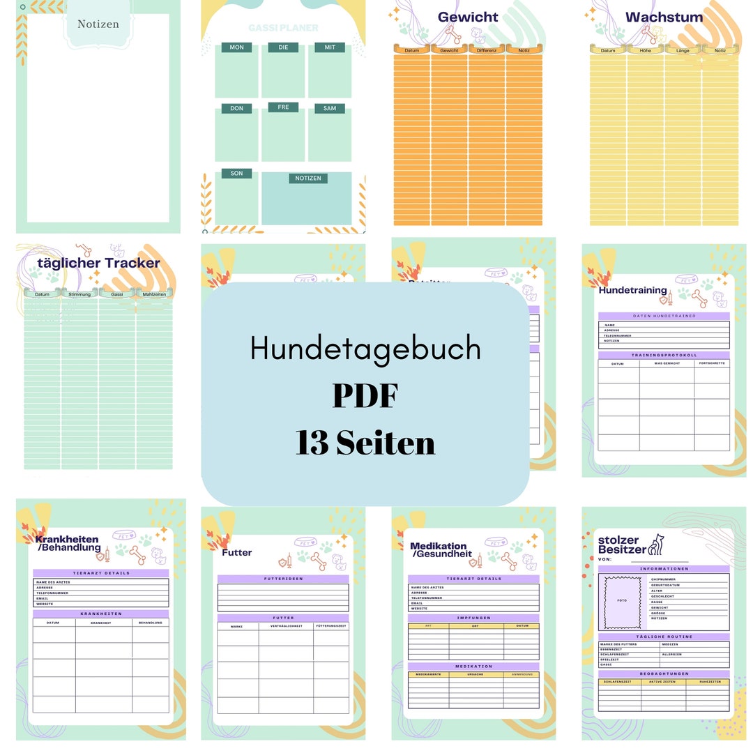 Dog Diary PDF Digital Download Gift for Dog Owners Pet Diary Diary for ...