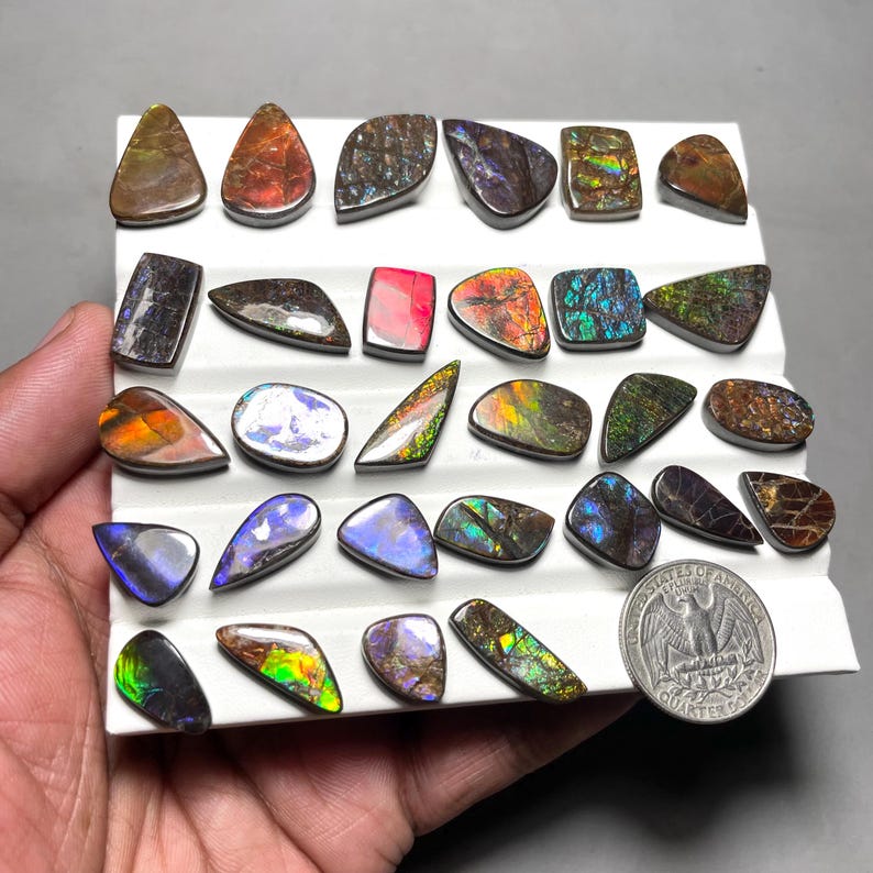 Ammolite Gemstone Cabochon, Loose Ammolite Natural Gemstone for Jewelry ...