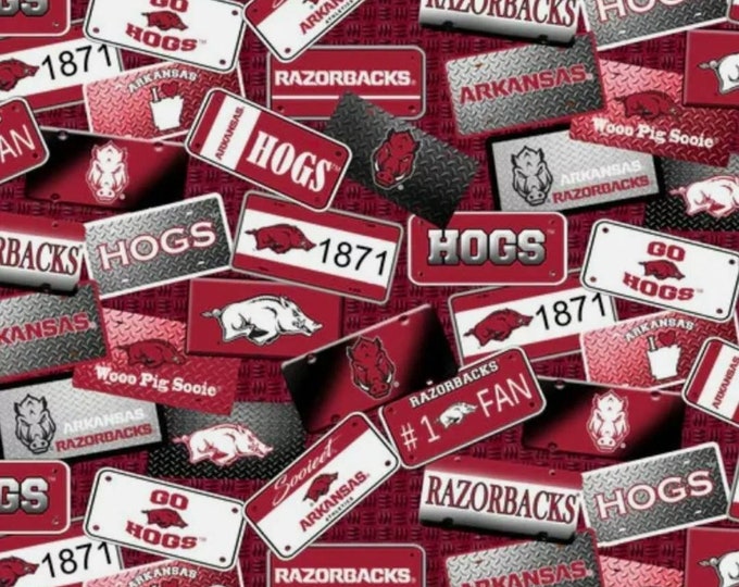 NCAA Arkansas Razorbacks Red & Black College Logo 100% Cotton Fabric ...