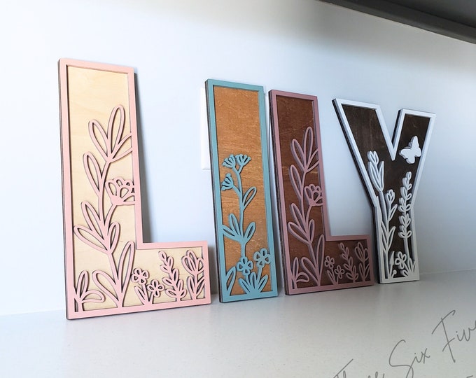 Wildflower Letters Wooden Personalized Name Sign, Boho Nursery Decor ...