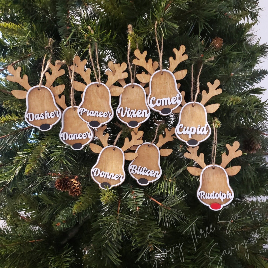 Santa's Nine Reindeer Ornament Set | Christmas Tree Decoration - Etsy