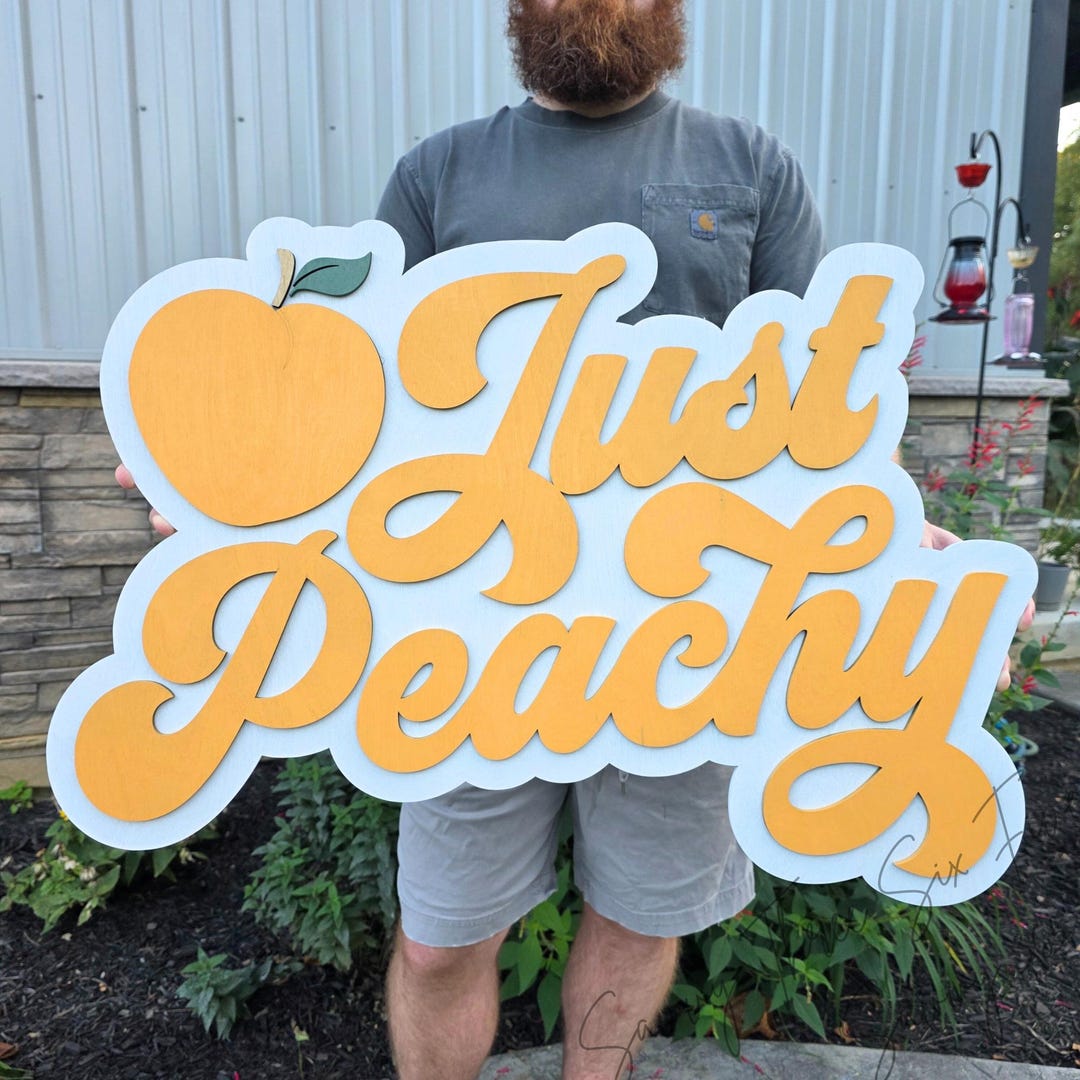 Just Peachy Wood Wall Hanging Sign | Custom Colors | Retro Sign for ...
