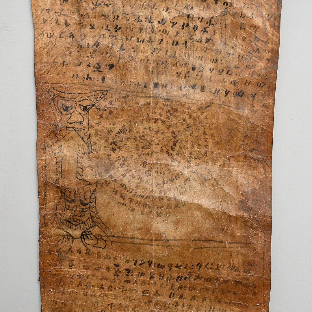 Antique Large Ethiopian Magic Scroll Protection Ge'ez Coptic Vellum Ca ...