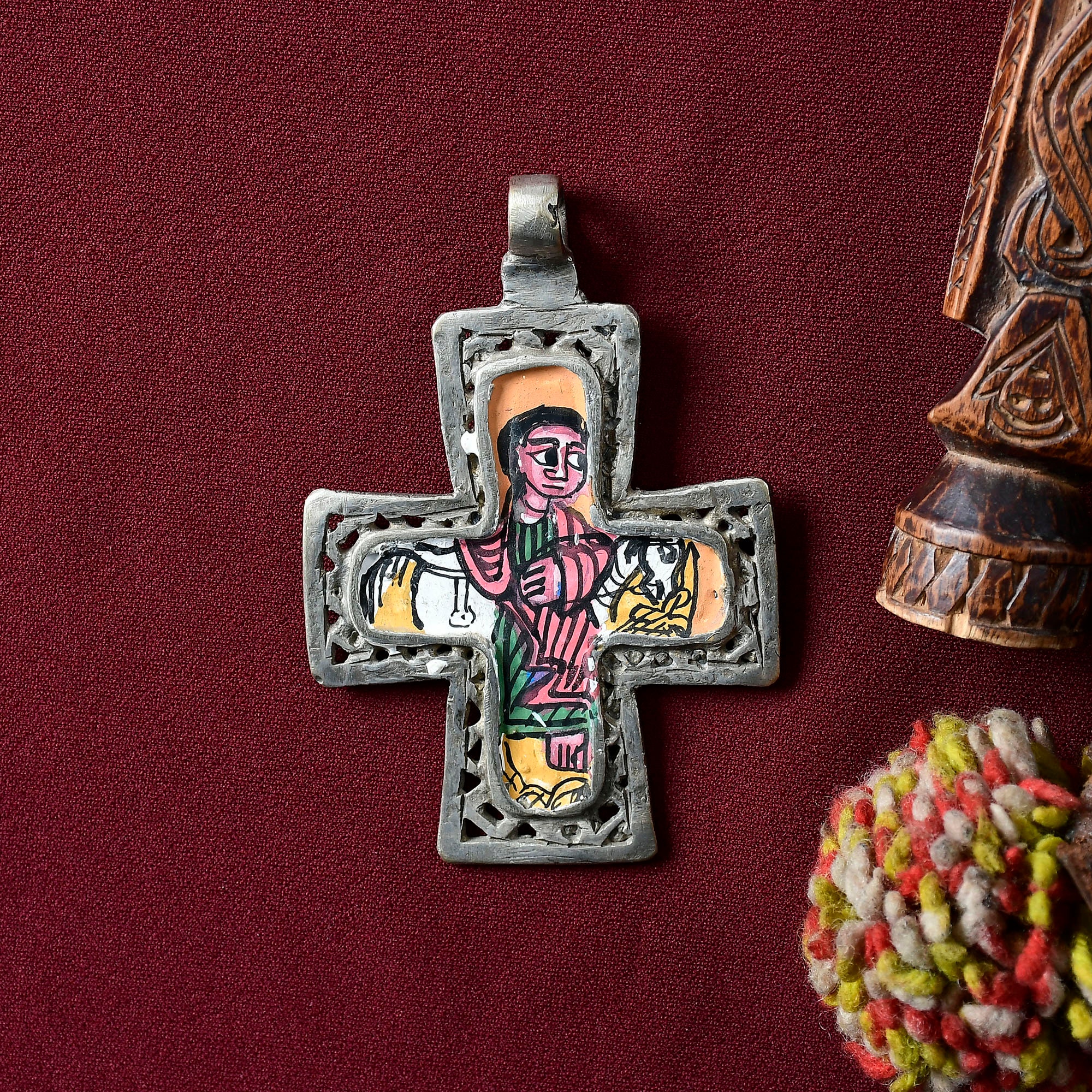 Ethiopian Icon Cross, Ethiopian Cross Hand Painted Angel Pendant ...