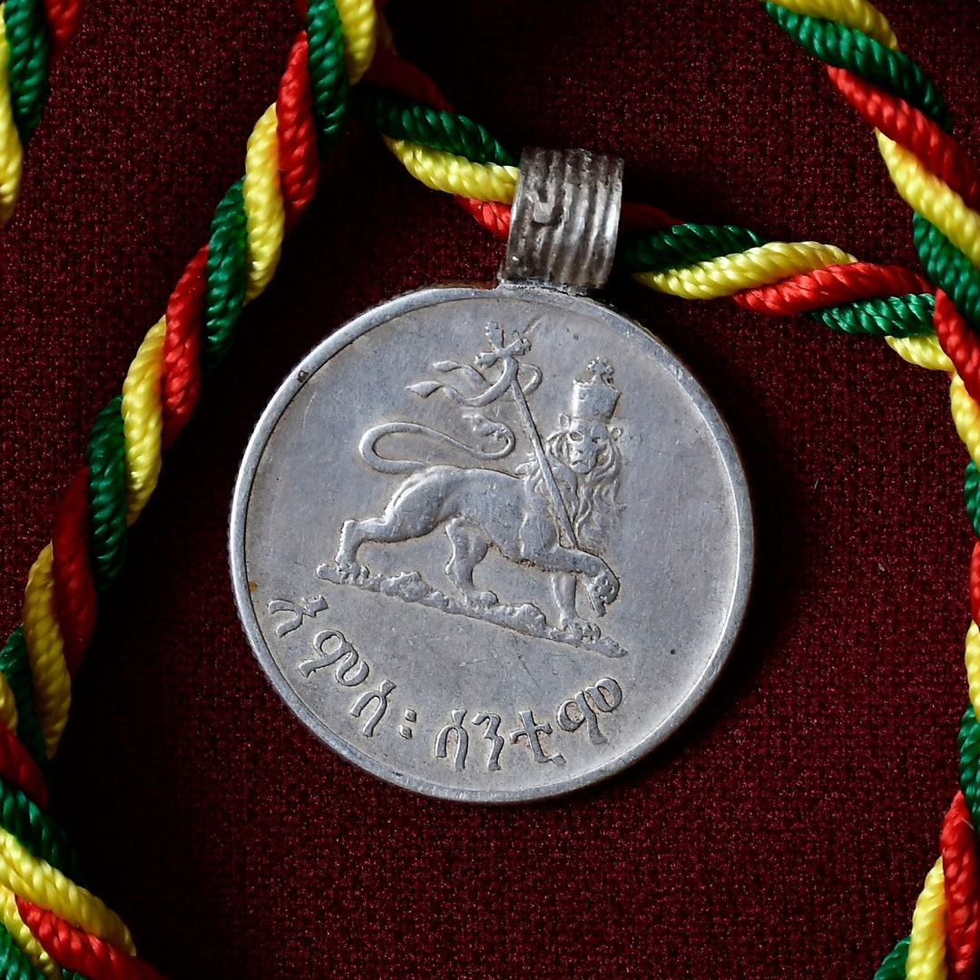 Haile Selassie Coin Pendant Ethiopian Imperial Era 50 Cent Silver Coin ...
