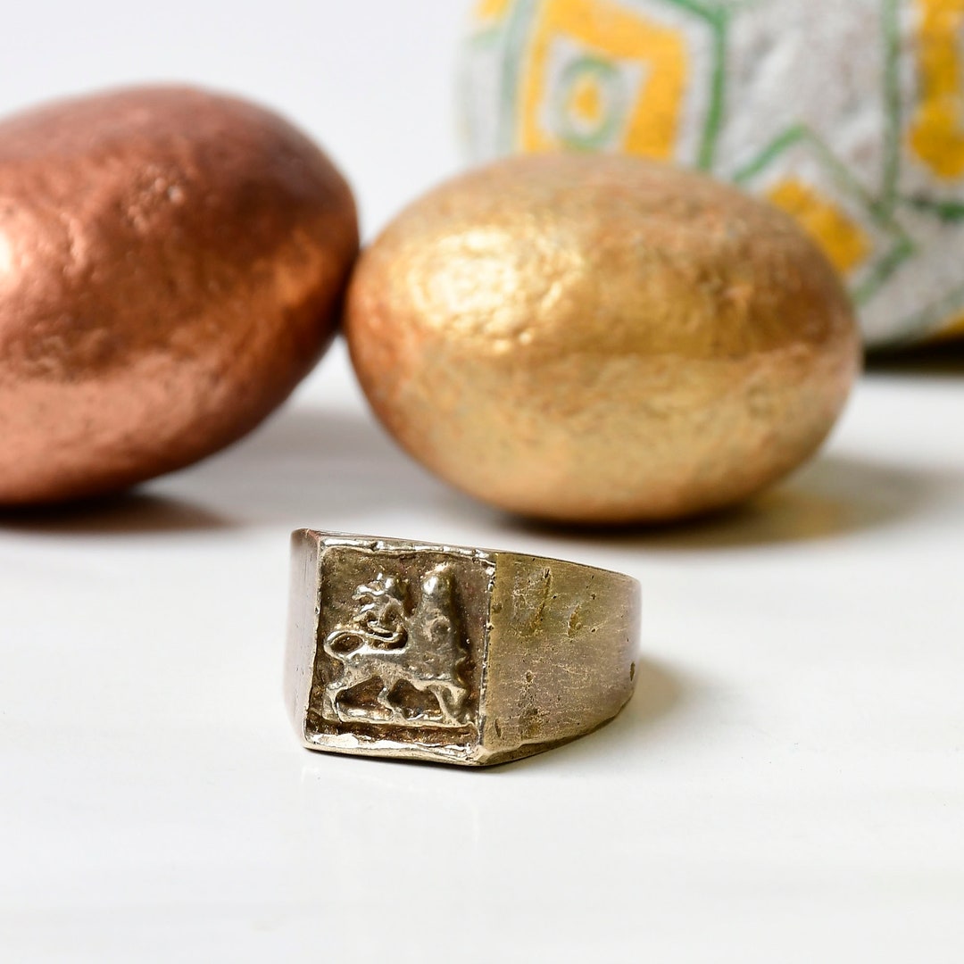 Golden Lion of Judah Ring Handmade Moambessa Ring Rasta Haile Selassie ...