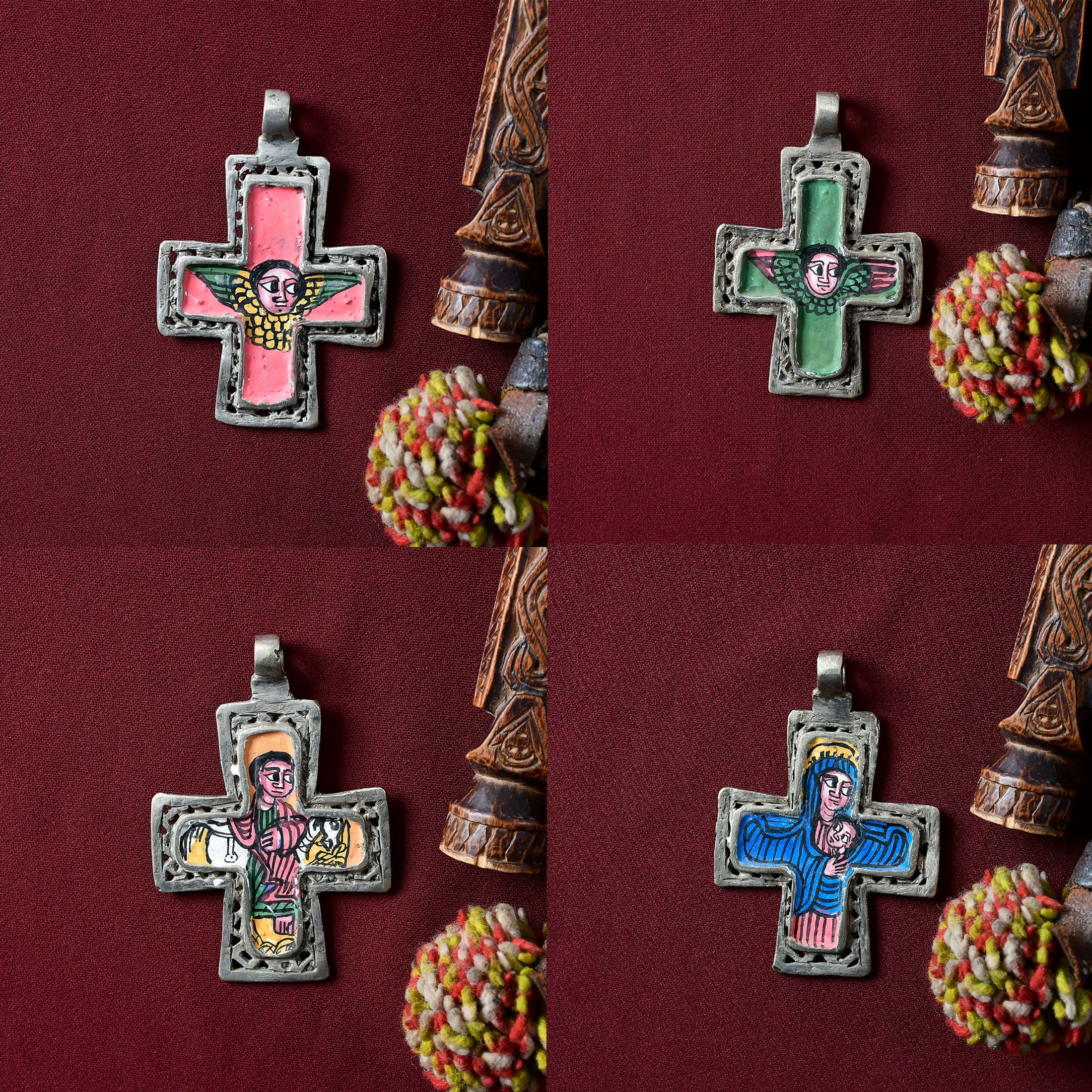 Ethiopian Icon Cross, Ethiopian Cross Hand Painted Angel Pendant ...