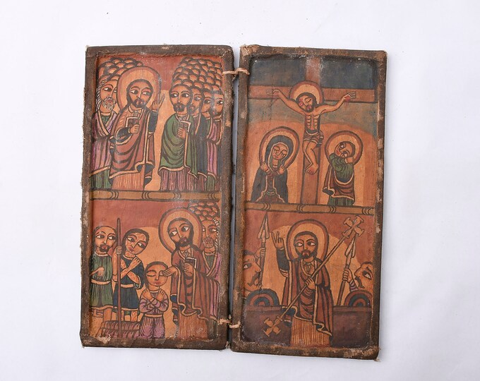 Antique Ethiopian Orthodox Church Icon Wood and Fabric 19th C Orthodox ...