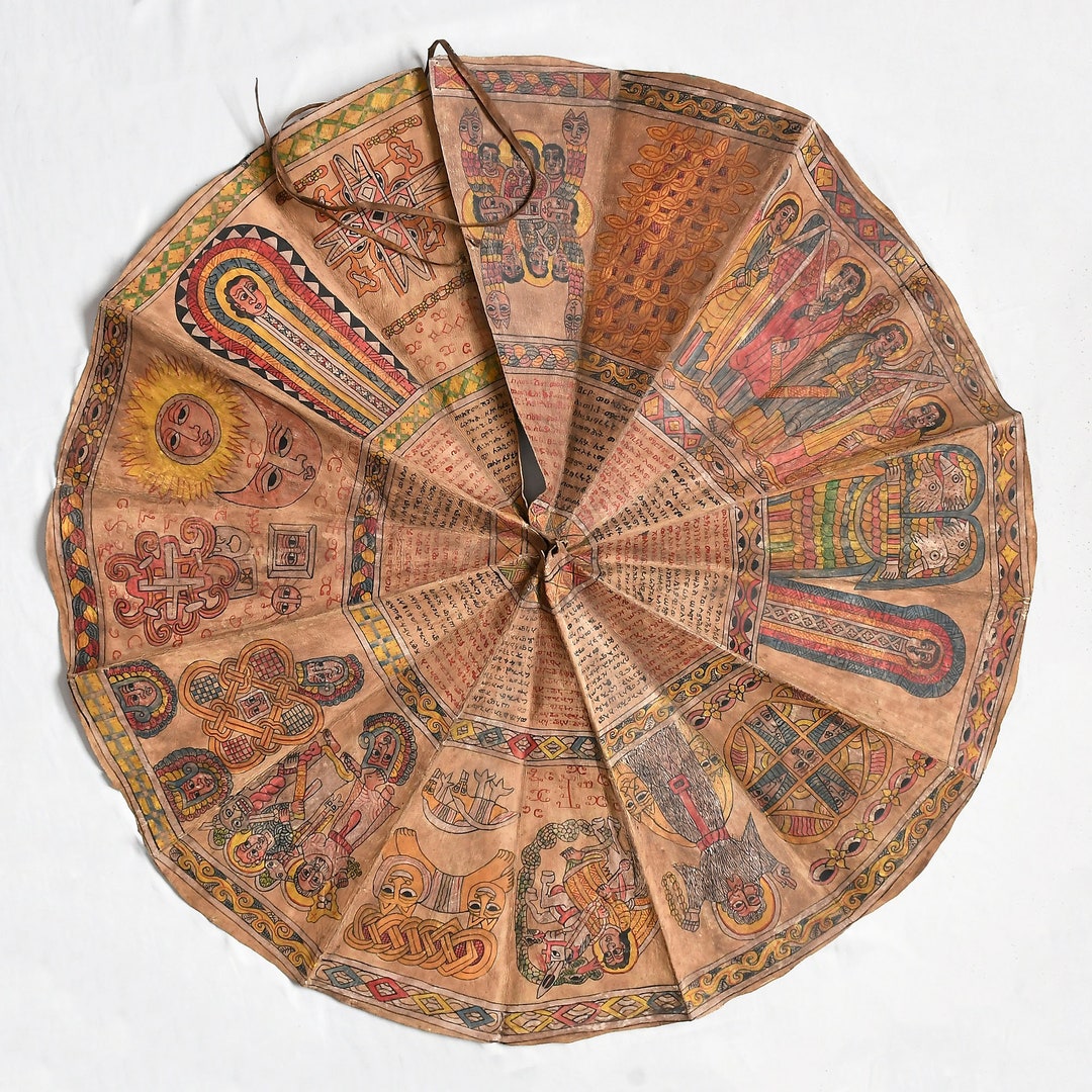 Large Ethiopian Magic Scroll on Leather: Ethiopian Umbrella Shape ...