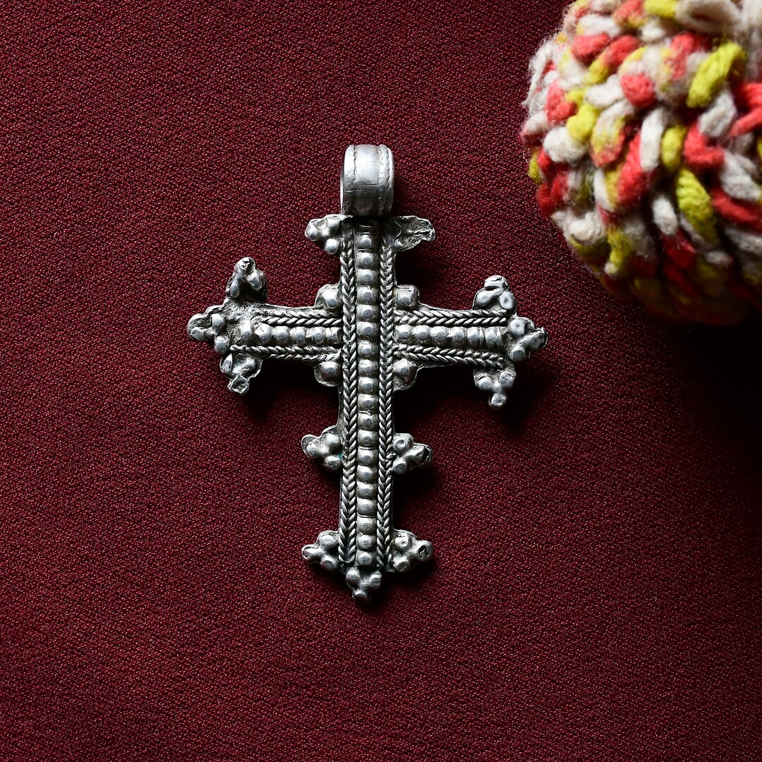 Old Ethiopian Silver Cross, Coptic Silver Neck Cross Pendant, Maria ...