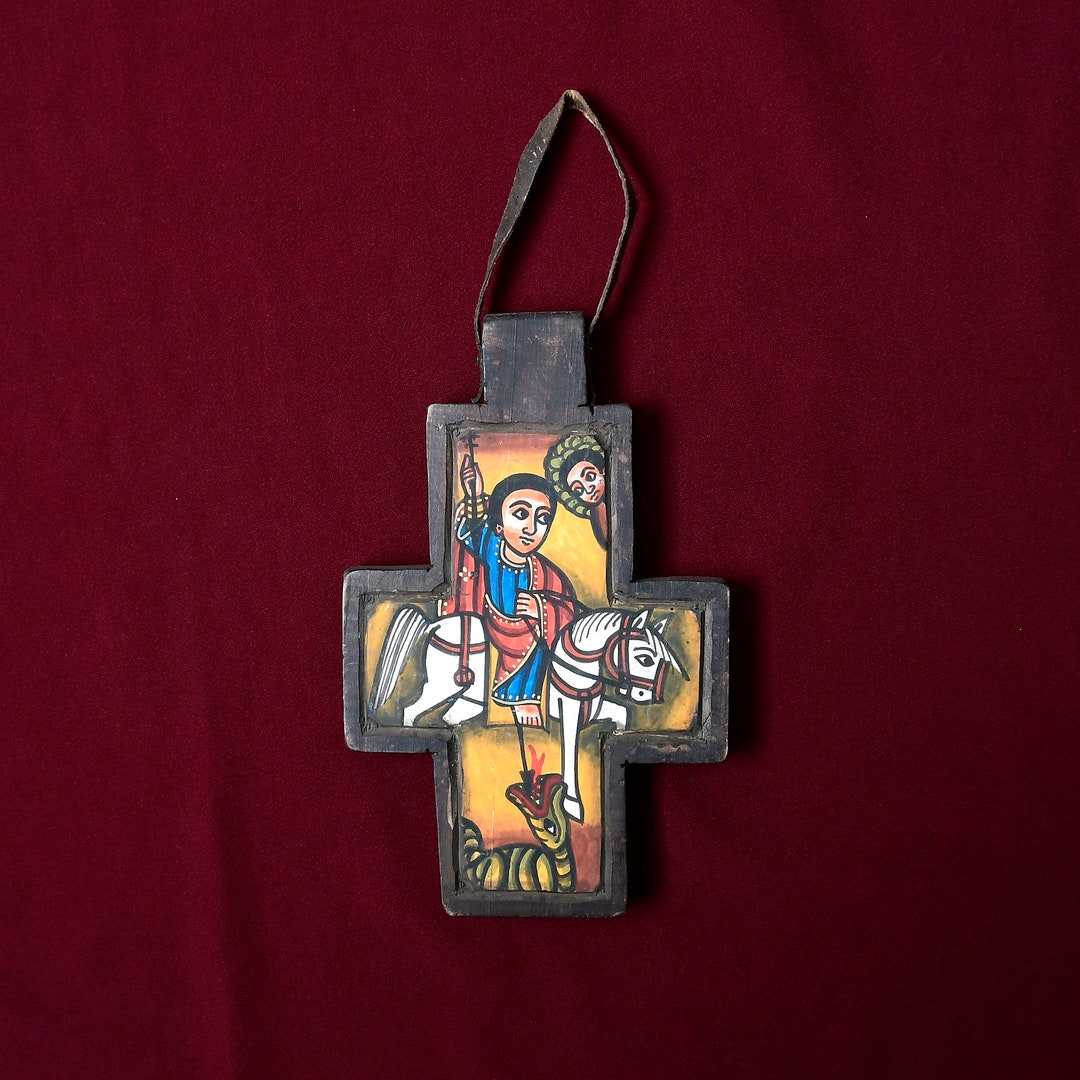 Ethiopian Icon Coptic Christian Orthodox Painted St Georg Wood on Horse ...