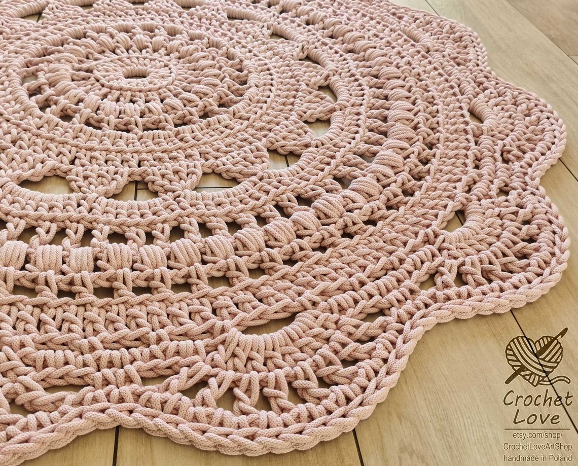 POWDER PINK Crochet Rug Crochet Rug Doily Rug Round Carpet - Etsy