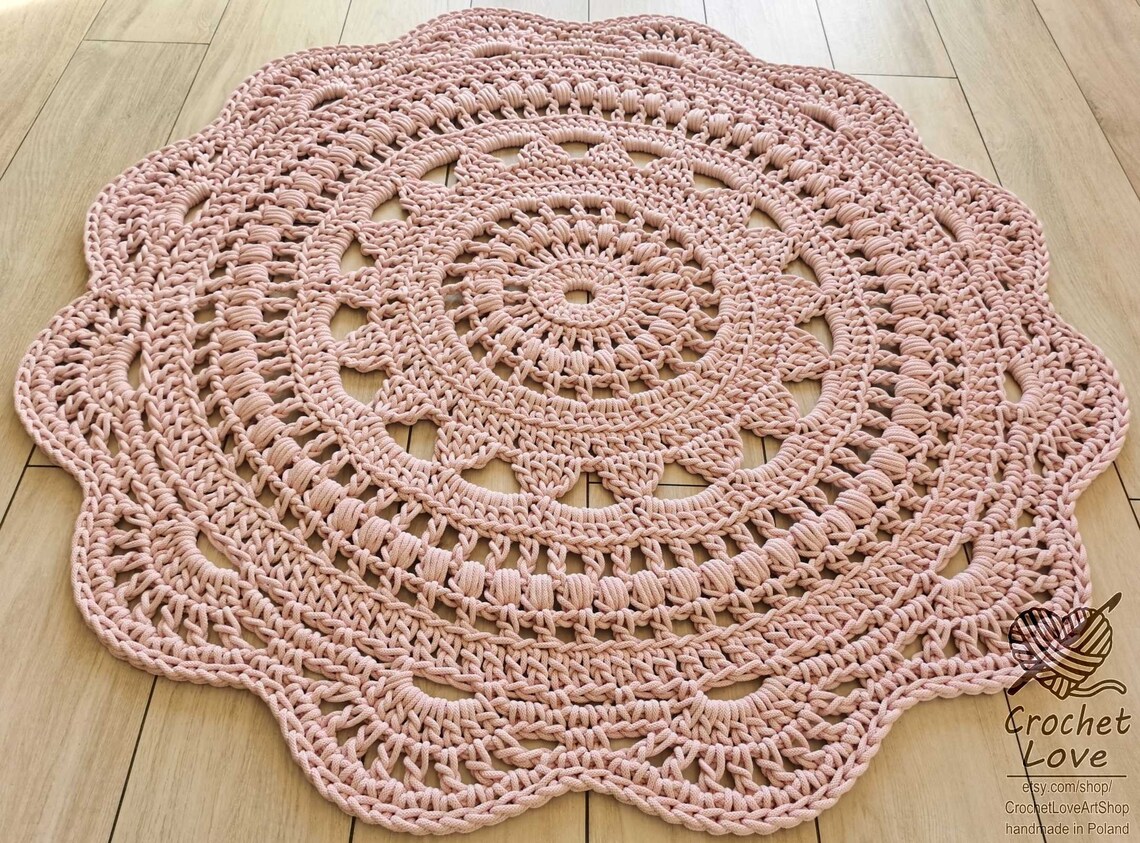 POWDER PINK Crochet Rug Crochet Rug Doily Rug Round Carpet - Etsy