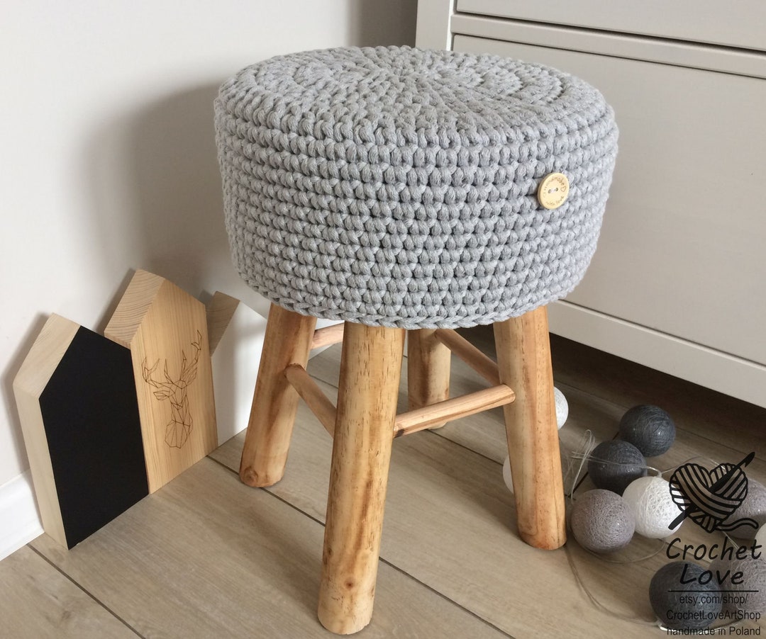 Crochet Pouf, Stool, Crochet Footstool, Round Pouf, Knitted Pouf ...
