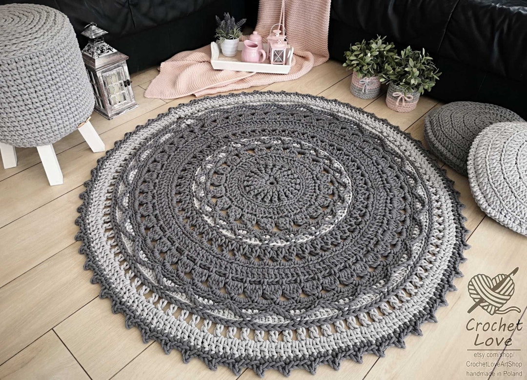 Handmade Large Round Crochet Rug 130 Cm (51 In) Doily Rug, Cotton Cord ...