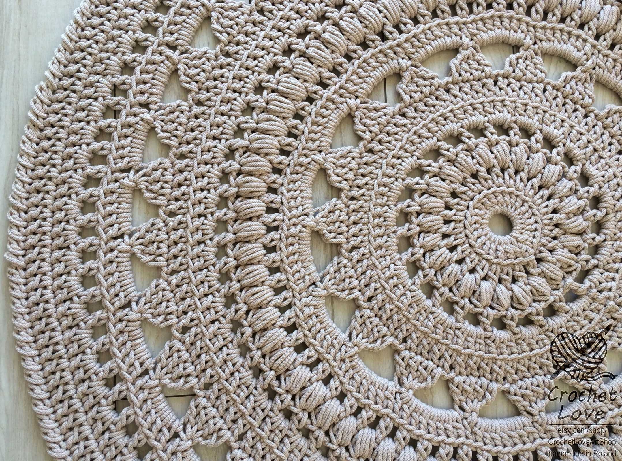 TAPPETO ALL'UNCINETTO, Tappeto Doily, Tappeto rotondo, Tappeto rotondo ...