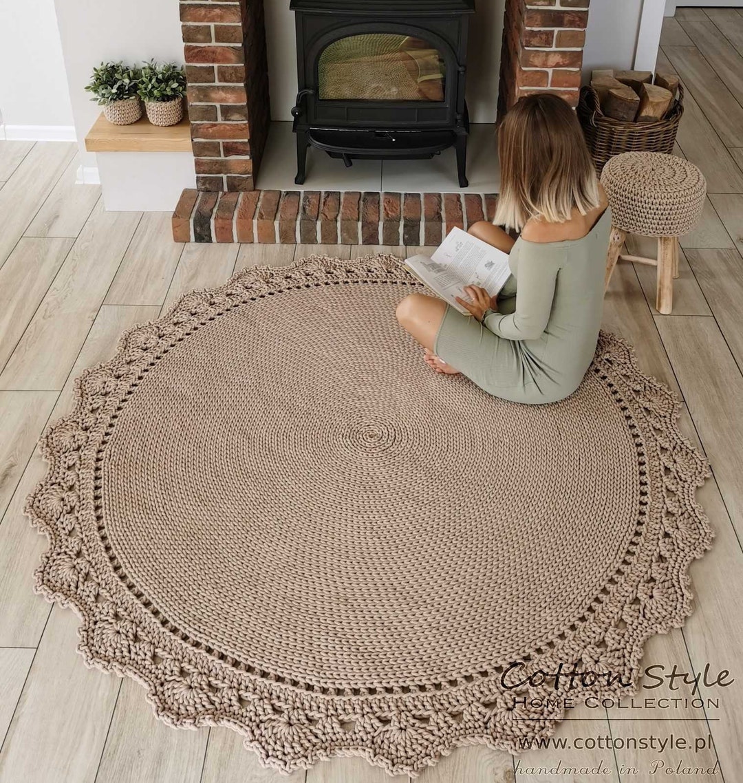 Handmade BEIGE Large Crochet RUG, Washable Cotton Rug, Natural Carpet ...