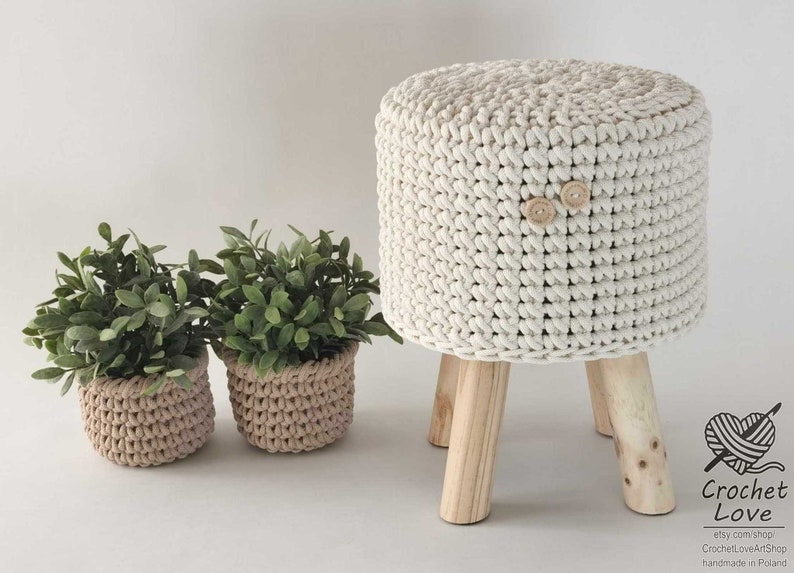 Crochet Pouf, Stool, Crochet Footstool, Round Pouf, Knitted Pouf ...