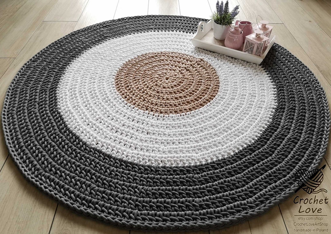 Handmade Large Round Crochet Rug, Cotton Cord Rug, Natural Carpet ...