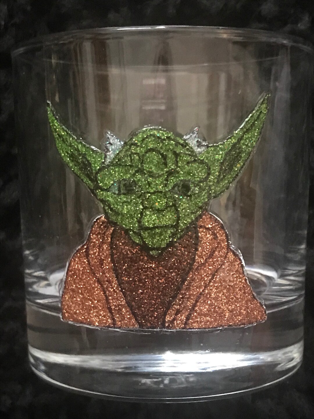 Hand Decorated Yoda Glitter Tumbler Glass - Etsy