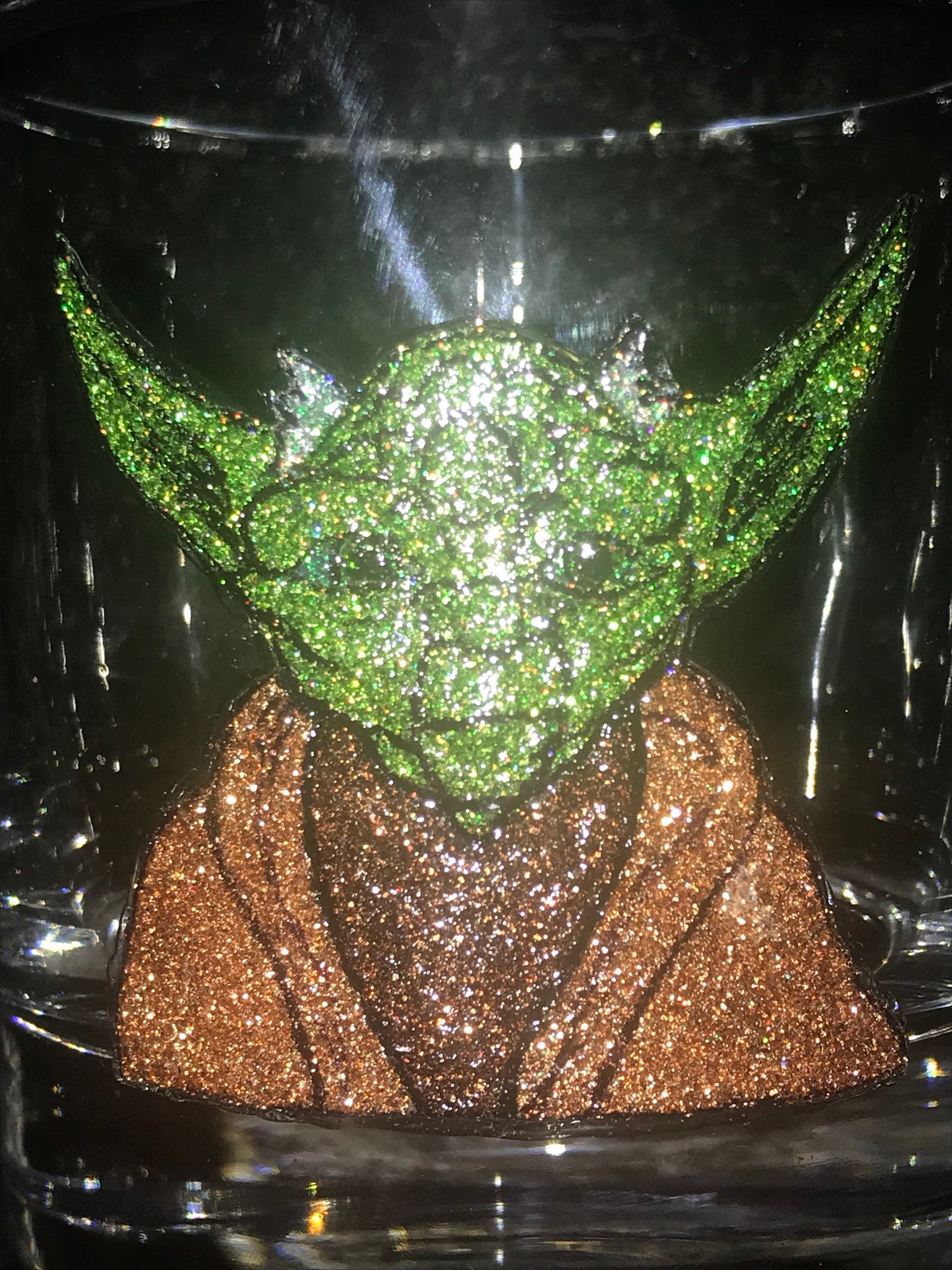 Hand Decorated Yoda Glitter Tumbler Glass - Etsy