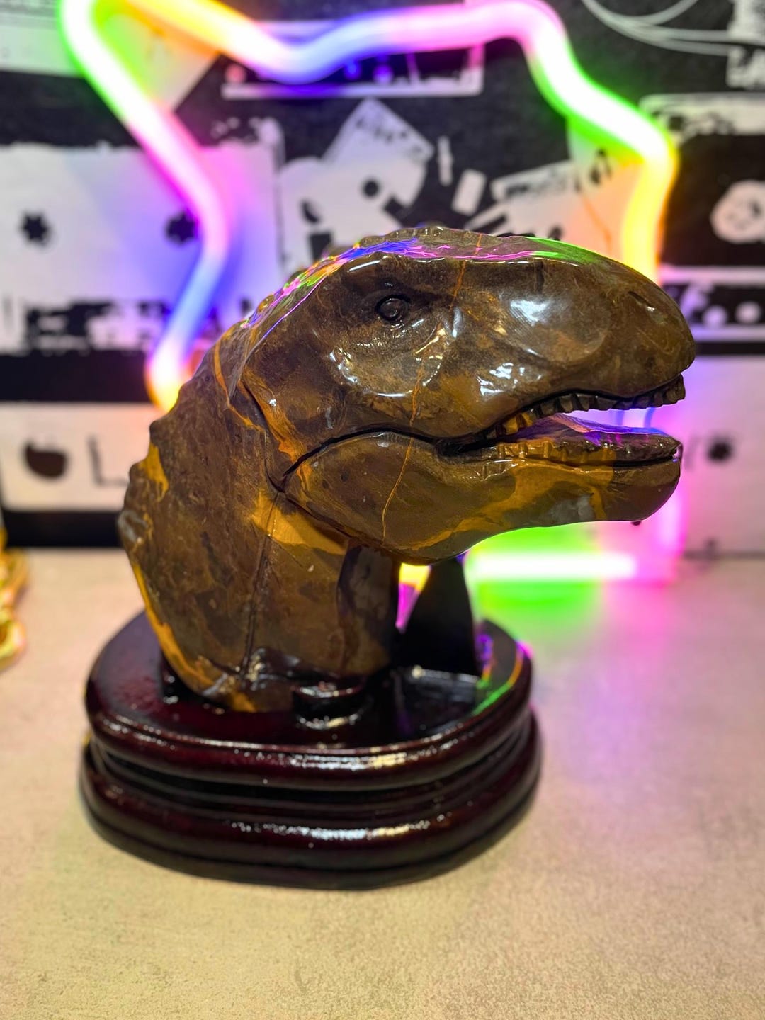 6in Jasper T-rex Crystal| Dinosaur Head| Jurassic Hand Carved Stone ...