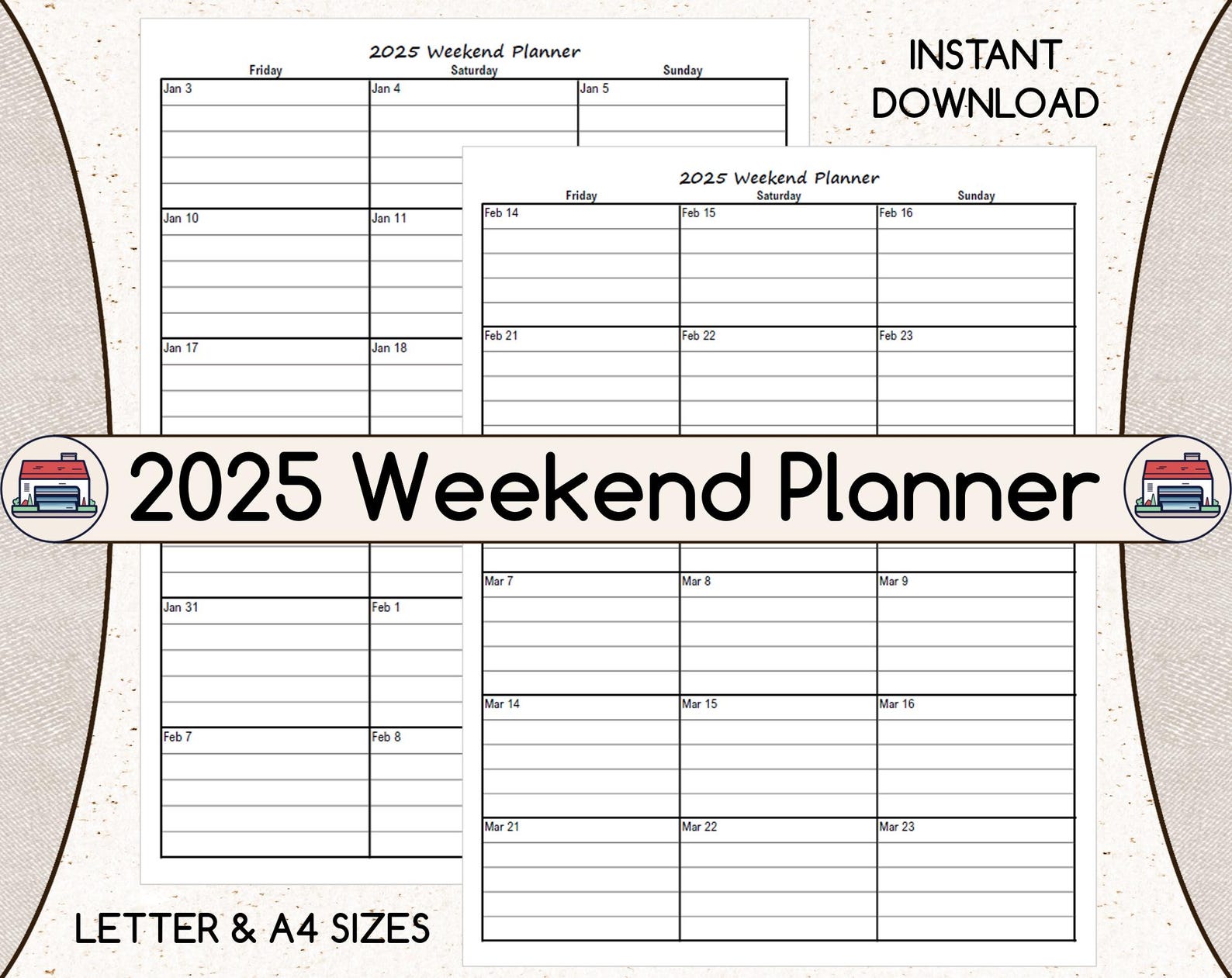 2025 Weekend Planner - Weekend Only Calendar - US Letter and A4 Sizes ...
