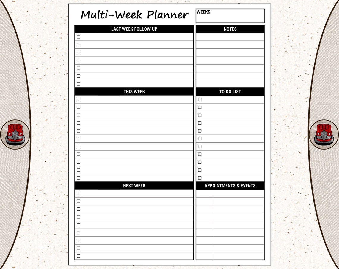 Printable Multi-week Planner Sheet US Letter and A4 Sizes Download ...