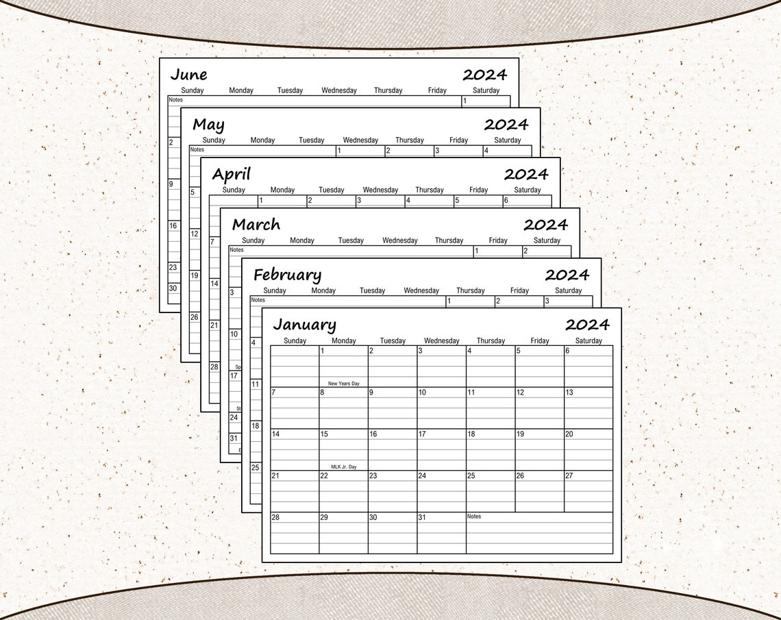 2024 Monthly Calendar Printable PDF With Many Bonuses US Letter and A4 ...