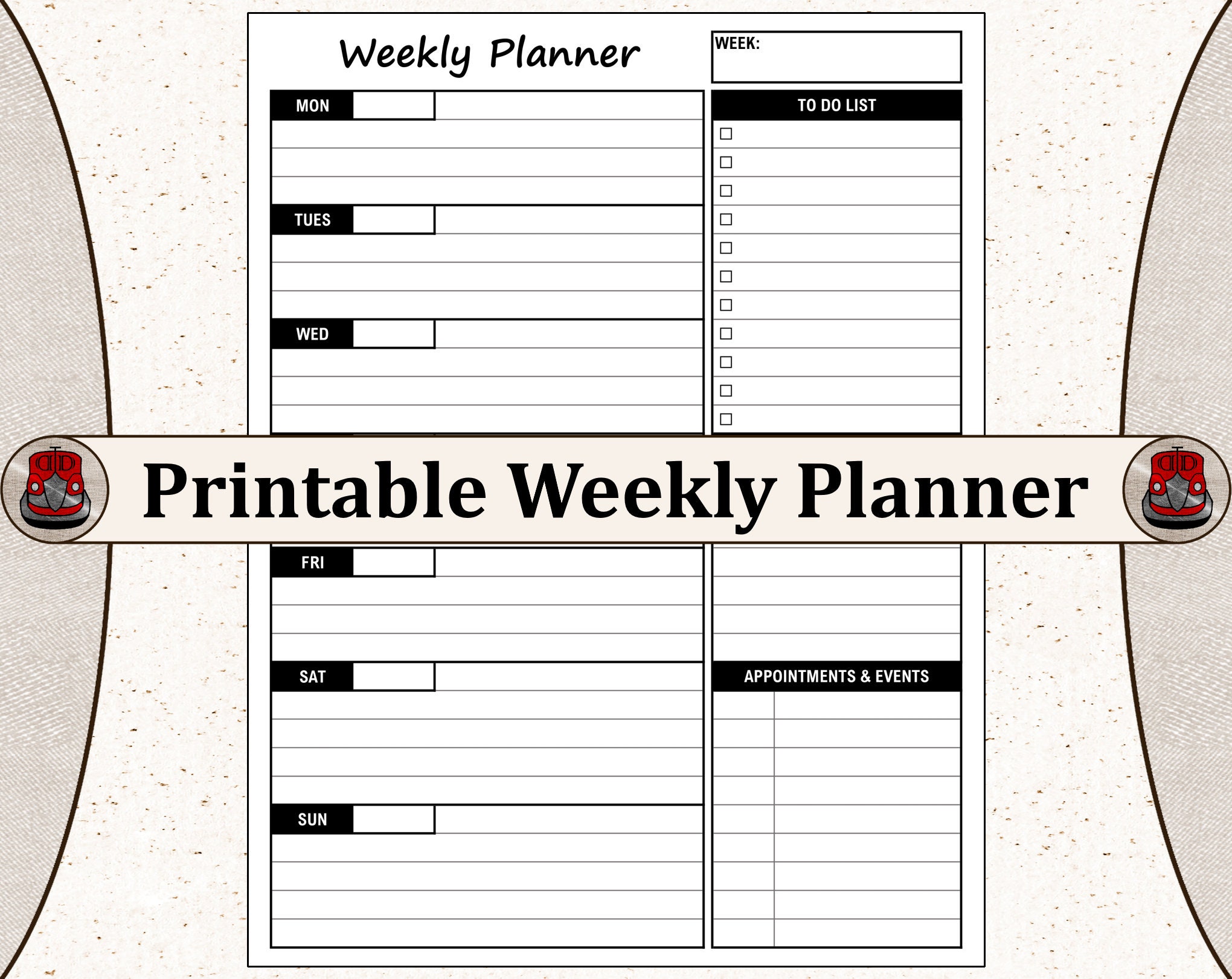 Printable Weekly Planner Sheet US Letter and A4 Sizes Download & Print ...