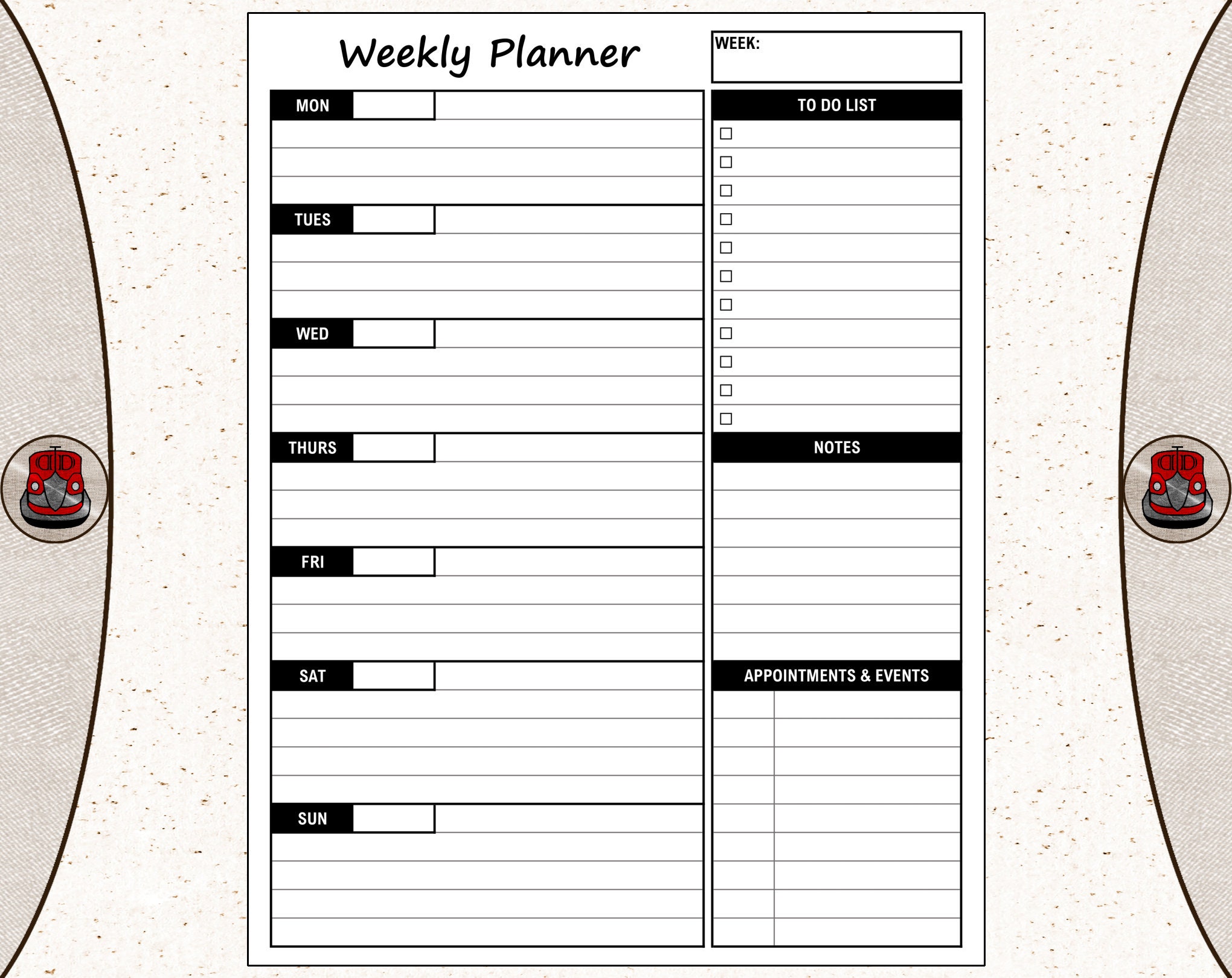 Printable Weekly Planner Sheet US Letter and A4 Sizes Download & Print ...