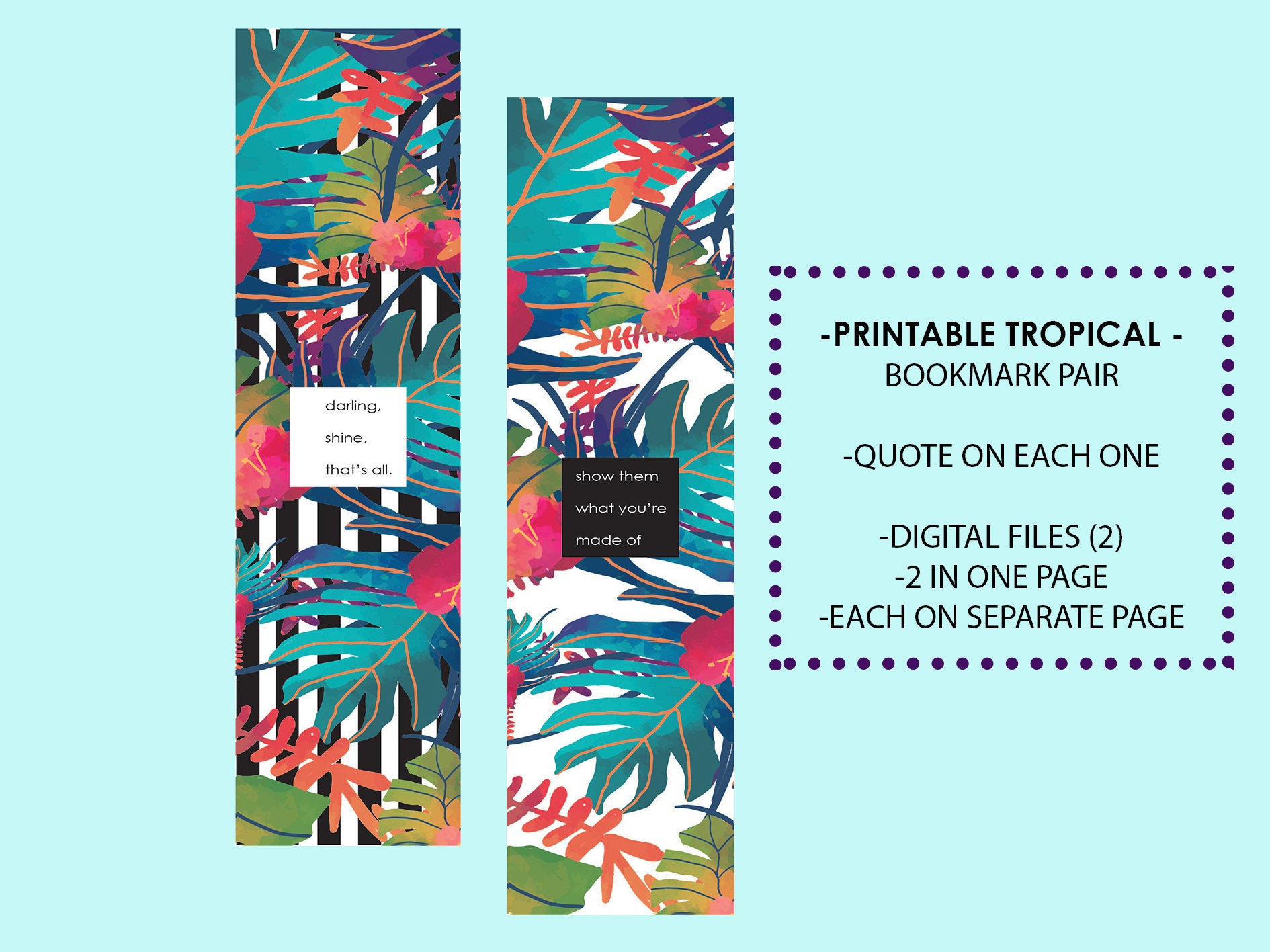 Printable Bookmarks- Tropical Version - Etsy