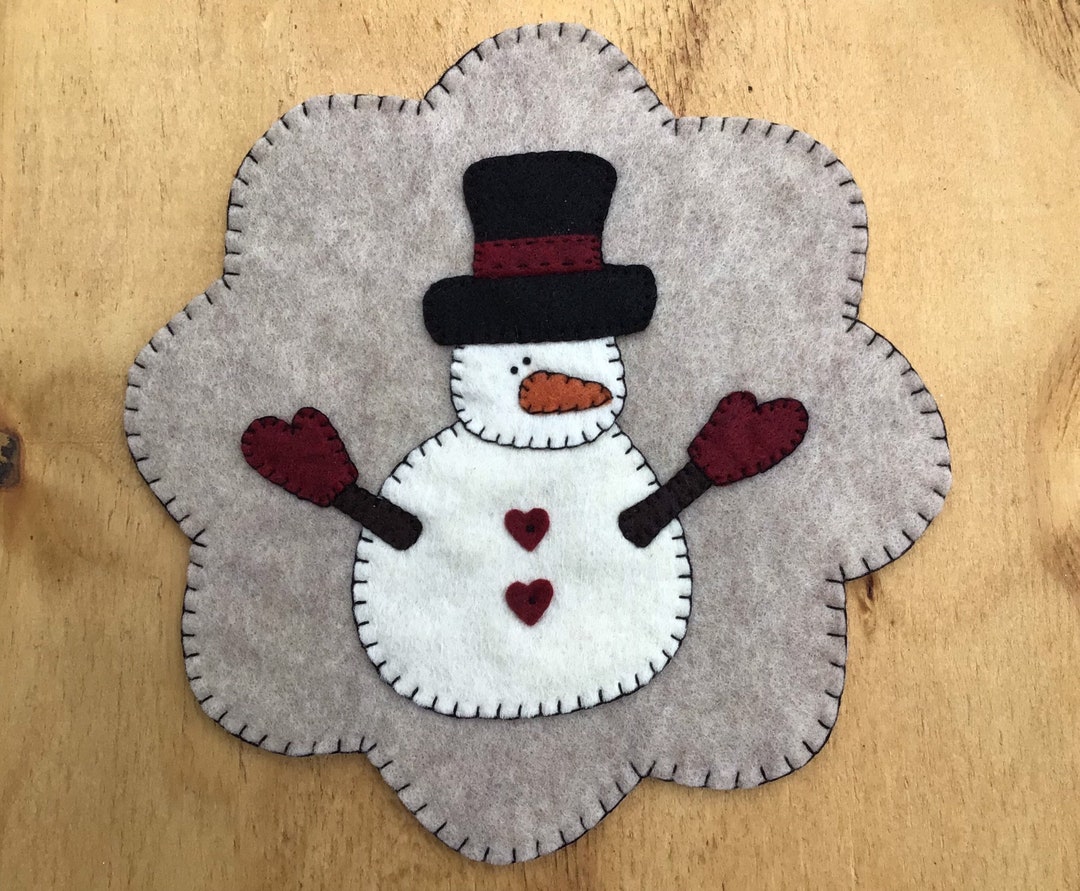 Snowman Candle Mat, Felt Penny Rug, Centerpiece, Table Accent, Prim ...
