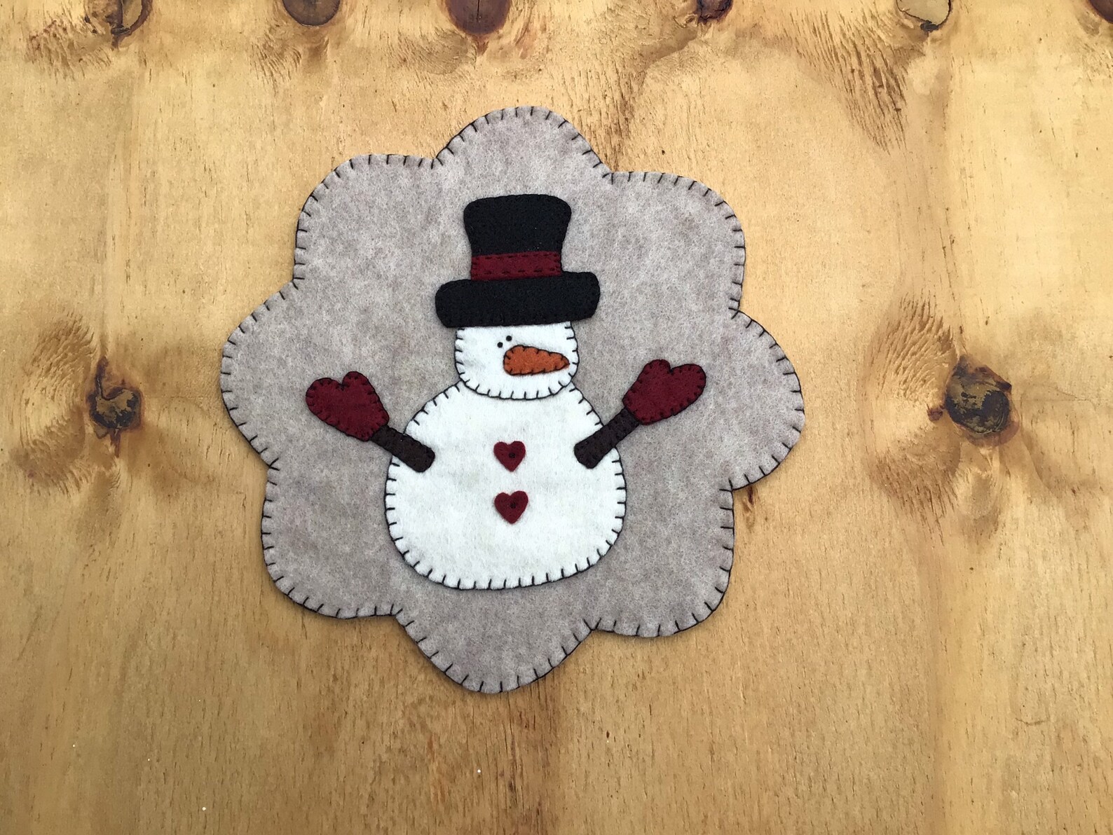 Snowman Candle Mat, Felt Penny Rug, Centerpiece, Table Accent, Prim ...
