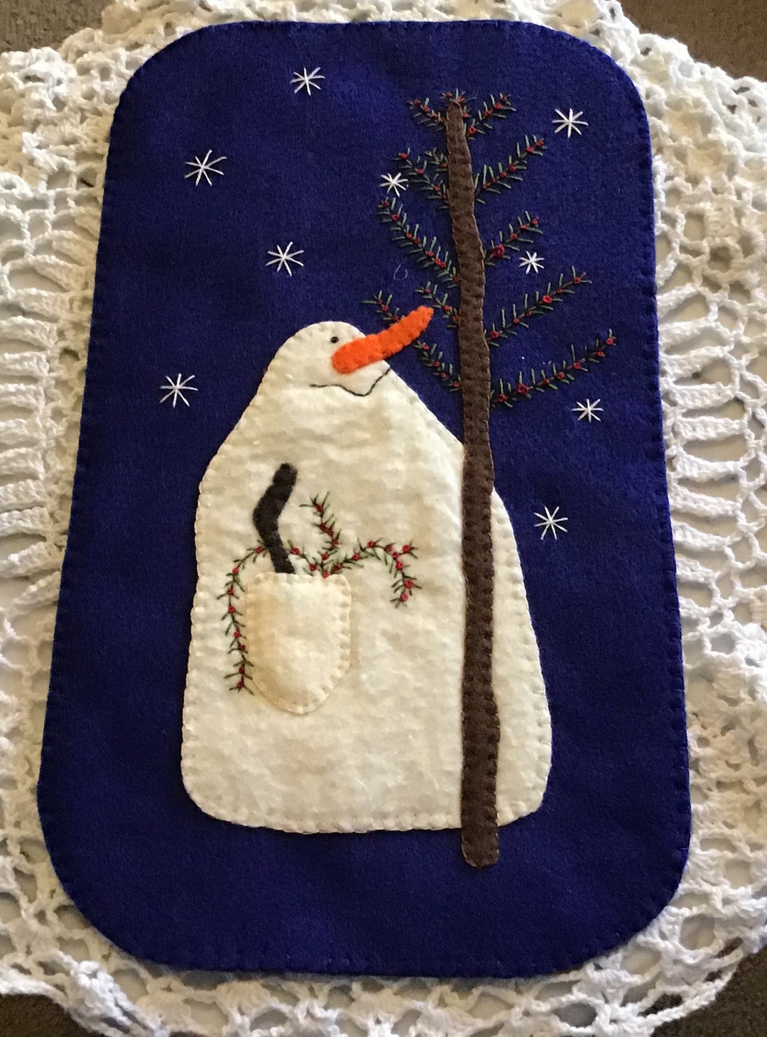 Snowman Candle Mat, Wool Felt Penny Rug, Winter Centerpiece, Table ...