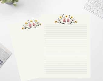 Minimalist Floral Lined Printable Letter Writing Paper | Etsy