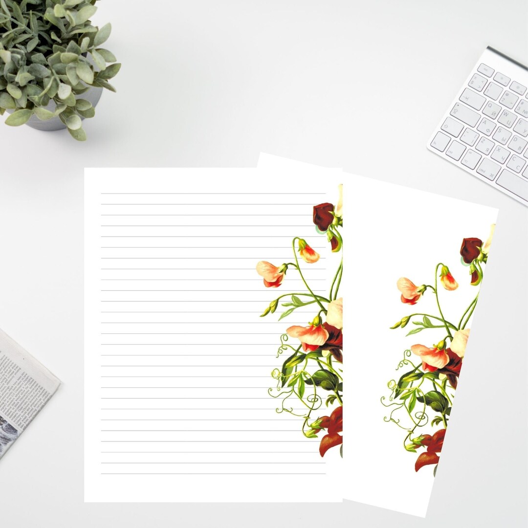 Minimalist Floral Lined Printable Letter Writing Paper, 8.5x11, Lined ...
