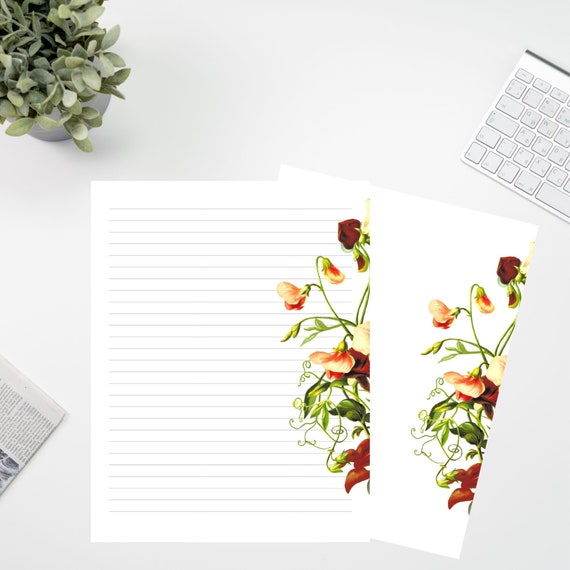 Minimalist Floral Lined Printable Letter Writing Paper | Etsy