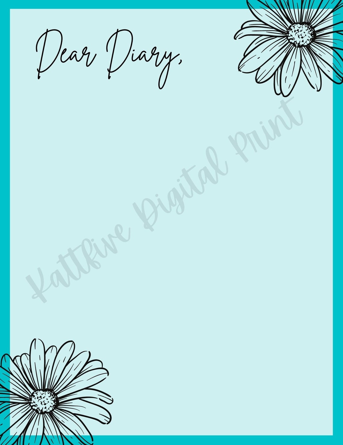 Dear Diary Floral Printable Letter Writing Paper, 8.5x11, Lined Unlined ...